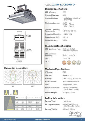 High Output 35W LED High Bay Lights Fixtures IP20 , DC 12 Volt LED