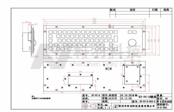 Custom Industrial Metal Keyboard With Trackball , USB or PS/2 Interface