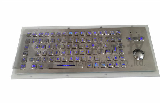 Illuminated Stainless Steel Industrial Keyboard With Trackball , Vandal Resistant
