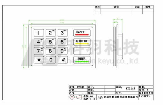 16 Flat Key Metal Numeric Keypad with DES/TDES Encryption