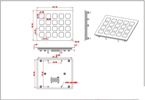 Stainless Steel Metallic Numeric Keypad 20 Key Dust-proof IP65
