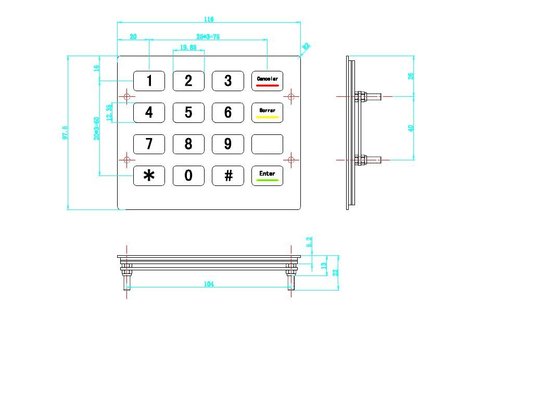 Rugged Metallic Numeric Keypad With 16 Flat Key Non Encrypted