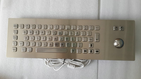 Stainless Steel Panel Mount Keyboard With 38mm Mechanical Trackball , Silicon Rubber Switch