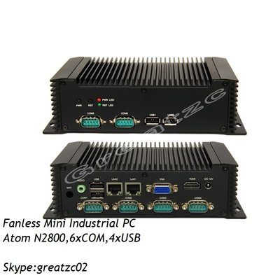Dual LAN Industrial Embedded Computer , Fanless Industrial PC Atom N2800 6 COM 4 USB