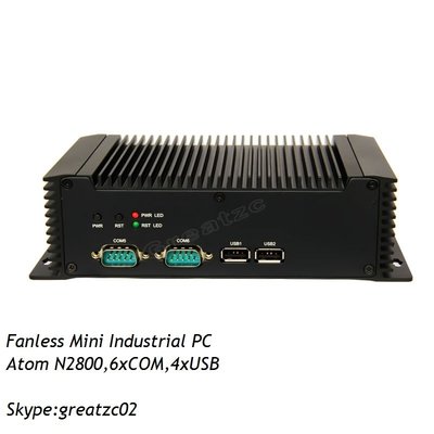Dual LAN Industrial Embedded Computer , Fanless Industrial PC Atom N2800 6 COM 4 USB