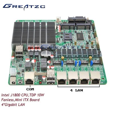 DC 12V Power Quad LAN Motherboard Fanless Board Dual Core J1800 With 4 Intel LAN
