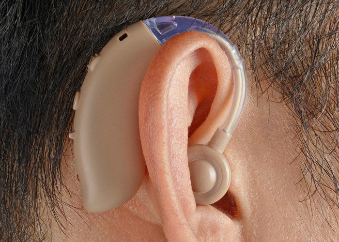 Behind The Ear Hearing Sound Amplifier FDA Approved Seniors Watching TV Applied