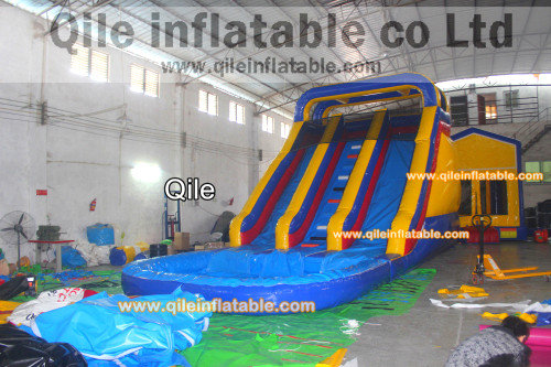 China inflatable wet & dry slide with pool,pool can removed ,double wave slide supplier