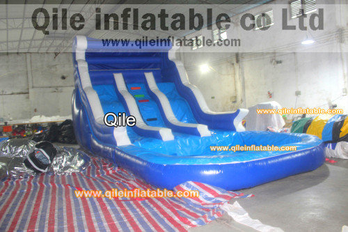 China blue inflatable wet & dry slide with pool,pool can removed ,double wave slide supplier