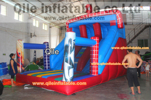 inflatable spider-manslide party qile adult slides full printing fun slide supplier