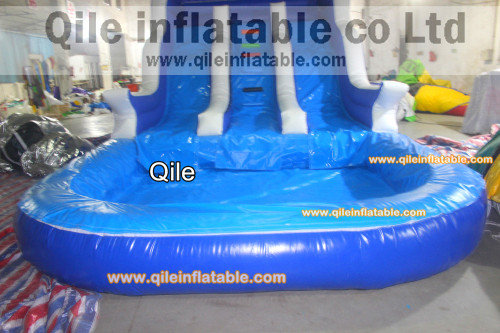 blue inflatable wet & dry slide with pool,pool can removed ,double wave slide supplier