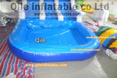 blue inflatable wet & dry slide with pool,pool can removed ,double wave slide supplier