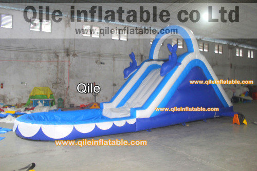 dolphins inflatable wet & dry slide with pool,pool can removed ,double wave slide supplier