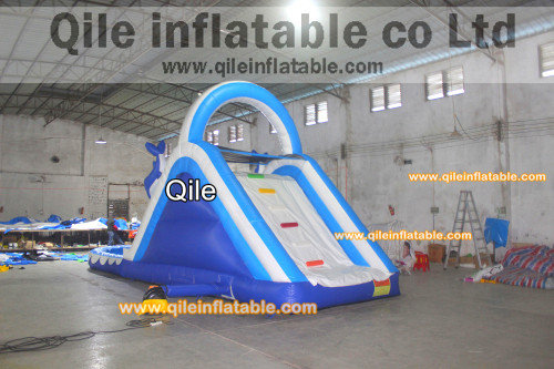 dolphins inflatable wet & dry slide with pool,pool can removed ,double wave slide supplier
