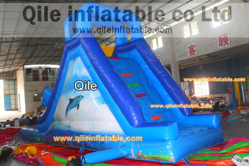 dolphins inflatable wet & dry slide with pool,pool can removed ,double wave slide supplier