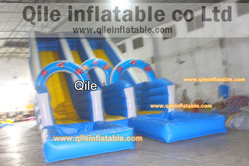 double wave slide inflatable wet & dry slide with pool,pool can removed ,double wave slide supplier