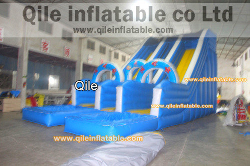 double wave slide inflatable wet & dry slide with pool,pool can removed ,double wave slide supplier