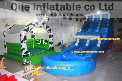 long wave slide inflatable wet & dry slide with pool,pool can removed ,double wave slide supplier
