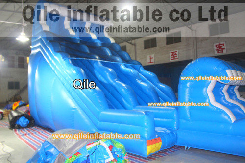 long wave slide inflatable wet & dry slide with pool,pool can removed ,double wave slide supplier