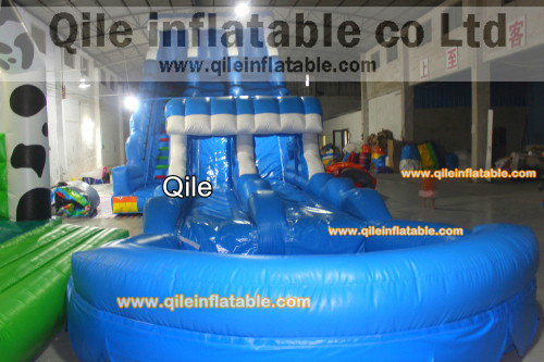long wave slide inflatable wet & dry slide with pool,pool can removed ,double wave slide supplier