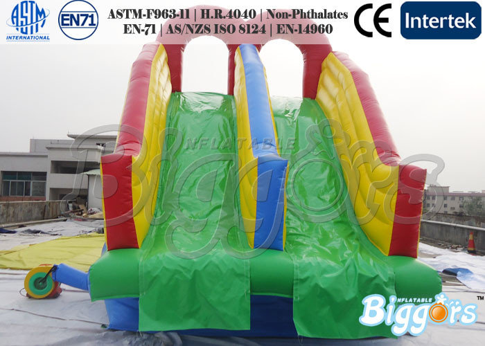 Double Lanes Inflatable Water Slides Game With Removable Swimming Pool