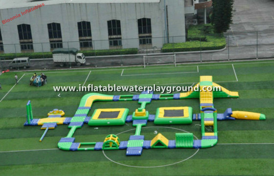 Yellow / Green Inflatable Water Park , Inflatable Water Games For Entertainment
