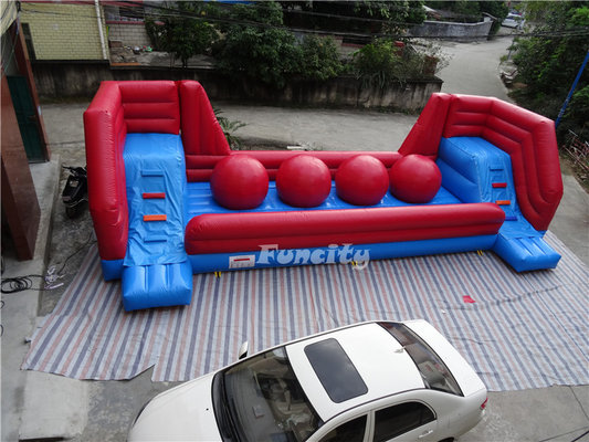 Red Tarpaulin Inflatable Jumping Castle / Wipeout Obstacle Course 10x4m