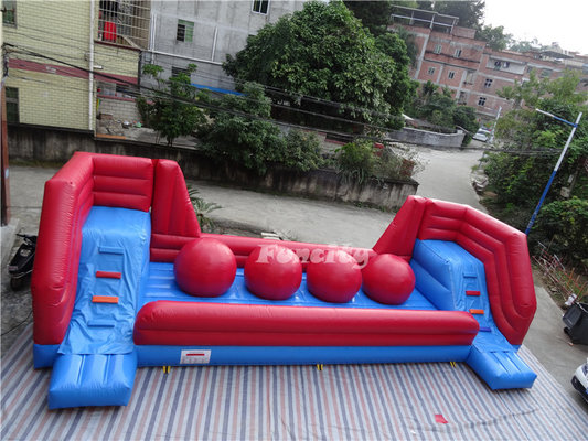 Red Tarpaulin Inflatable Jumping Castle / Wipeout Obstacle Course 10x4m
