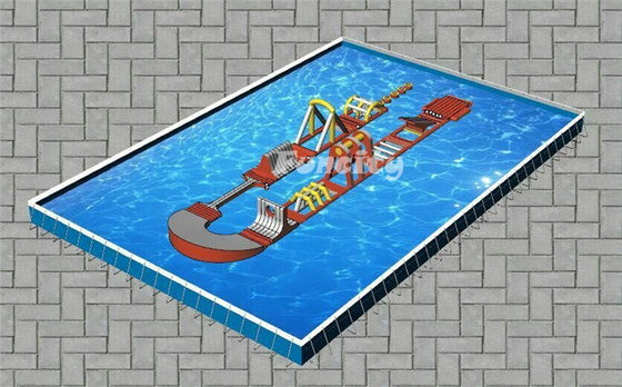 Inflatable Water Park , Inflatable Water Obstacle Course Size 20 x 6m used in Steal Frame Pool