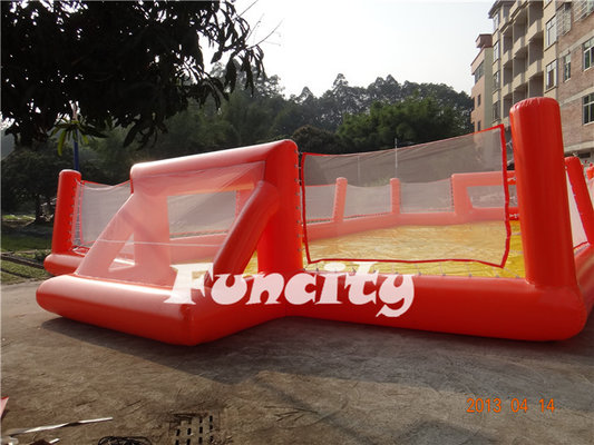Red and Yellow PVC Tarpaulin inflatable water football playground with Pillar and Net