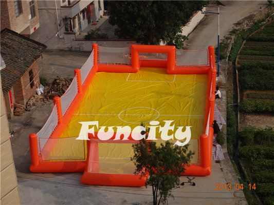 Red and Yellow PVC Tarpaulin inflatable water football playground with Pillar and Net