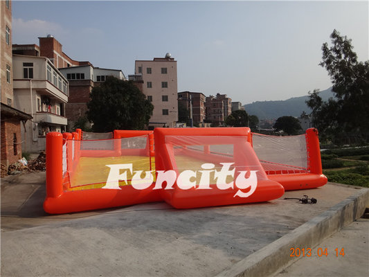 Red and Yellow PVC Tarpaulin inflatable water football playground with Pillar and Net
