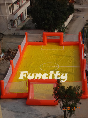 Red and Yellow PVC Tarpaulin inflatable water football playground with Pillar and Net