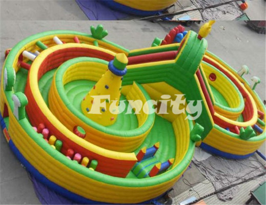 SGS Colorful Inflatable Theme Park With Long Slides Customized Logo Printing