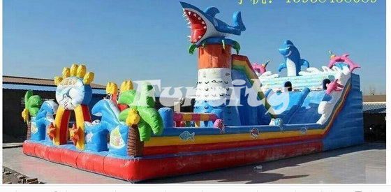 Durable PVC Tarpaulin Inflatable Fun City Outdoor Shark Kingdom Playground Slides