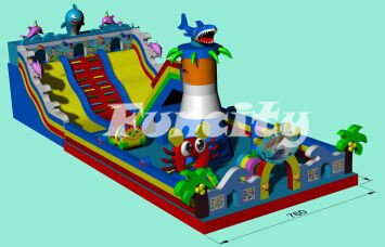 Durable PVC Tarpaulin Inflatable Fun City Outdoor Shark Kingdom Playground Slides