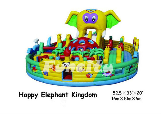 Happy Elephant Kingdom Inflatable Fun City With Inflatable Slide / Bouncer House