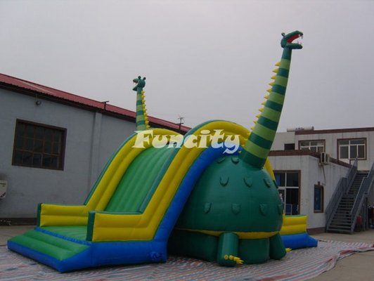 Amusement Park Playing Inflatable Slip And Slide With Pool Two Dragon Shaped