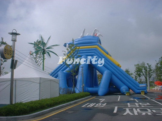 Big Shark Mouth Inflatable Dry Slides With Long Slide Shark Tooth Shape