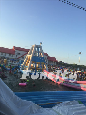 0.9mm PVC tarpaulin Inflatable Water Park / Water Park Equipment For Seashore Use Size 32mLx27mW