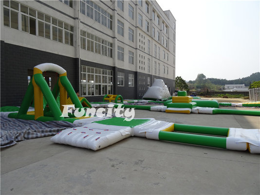 0.9mm PVC tarpaulin Inflatable Water Park / Water Park Equipment For Seashore Use Size 32mLx27mW