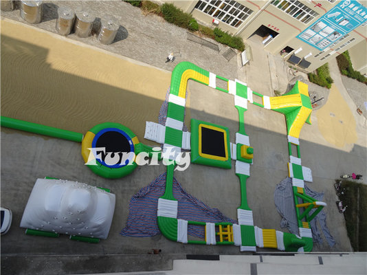 0.9mm PVC tarpaulin Inflatable Water Park / Water Park Equipment For Seashore Use Size 32mLx27mW