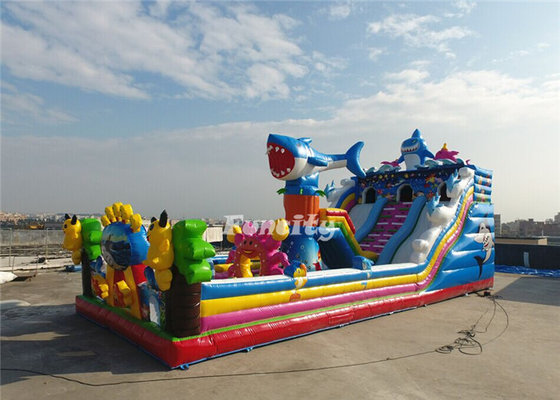 New Design 14M*8M*4M 0.55MM PVC Tarpaulin inflatable Fun city with slide