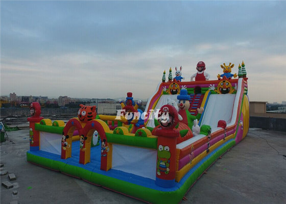 Anti - Ruptured Commercial Inflatable Fun City With Slide / Obstacle 2 Years Warranty