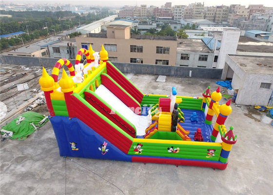 Kids Red / White 0.55MM PVC Tarpaulin Inflatable Slide Fun City With Obstacle