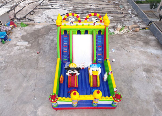 Kids Red / White 0.55MM PVC Tarpaulin Inflatable Slide Fun City With Obstacle