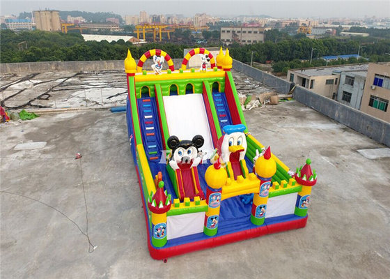 Kids Red / White 0.55MM PVC Tarpaulin Inflatable Slide Fun City With Obstacle