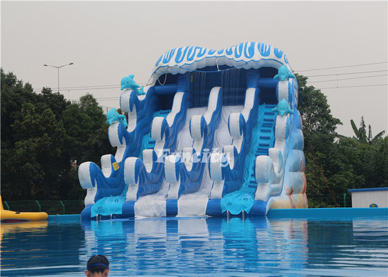Blue / White Inflatable Giant Commercial Dry Slide With Frame Pool 3 - 5 Years Lifespan