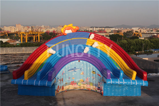 0.55mm PVC Tarpaulin Four Lane Inflatable Rainbow Water Slide For Water Park Games