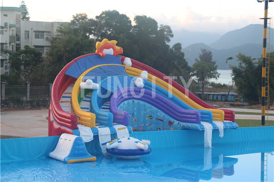 0.55mm PVC Tarpaulin Four Lane Inflatable Rainbow Water Slide For Water Park Games